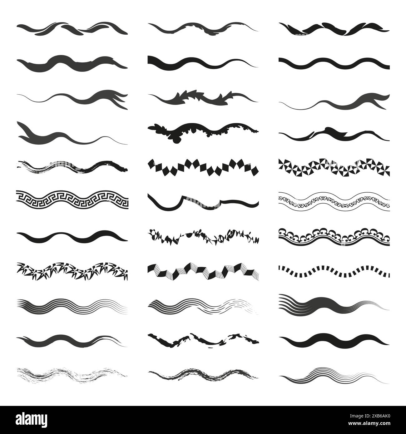 Twenty four wave patterns. Different styles and designs. Curved line ...