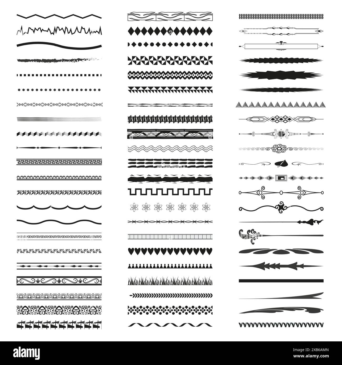Decorative border set. Various styles. Black and white vector. Simple ...