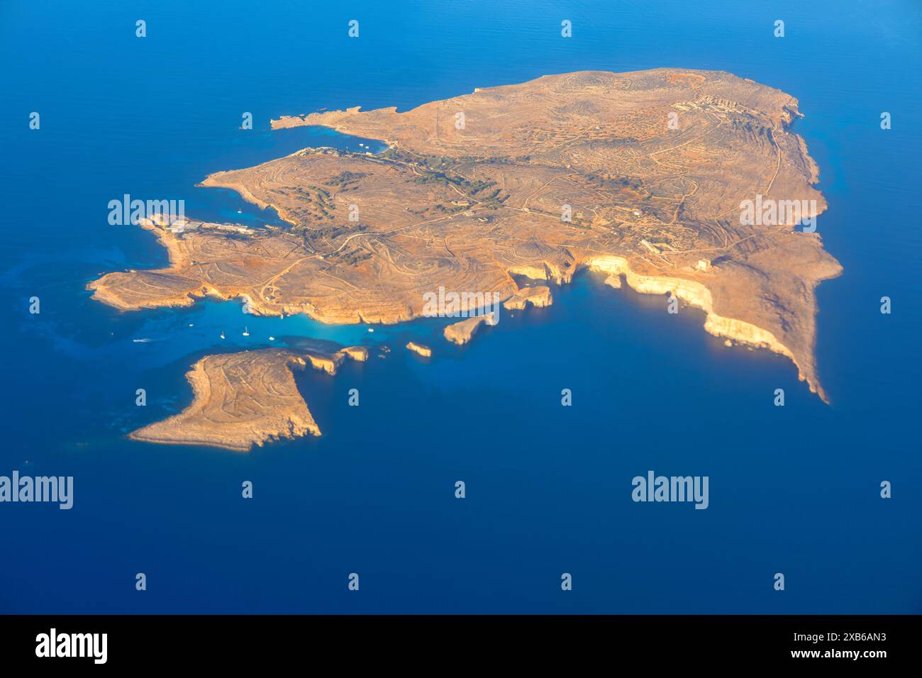 Comino island in Malta view from above. Aerial view of island in ...