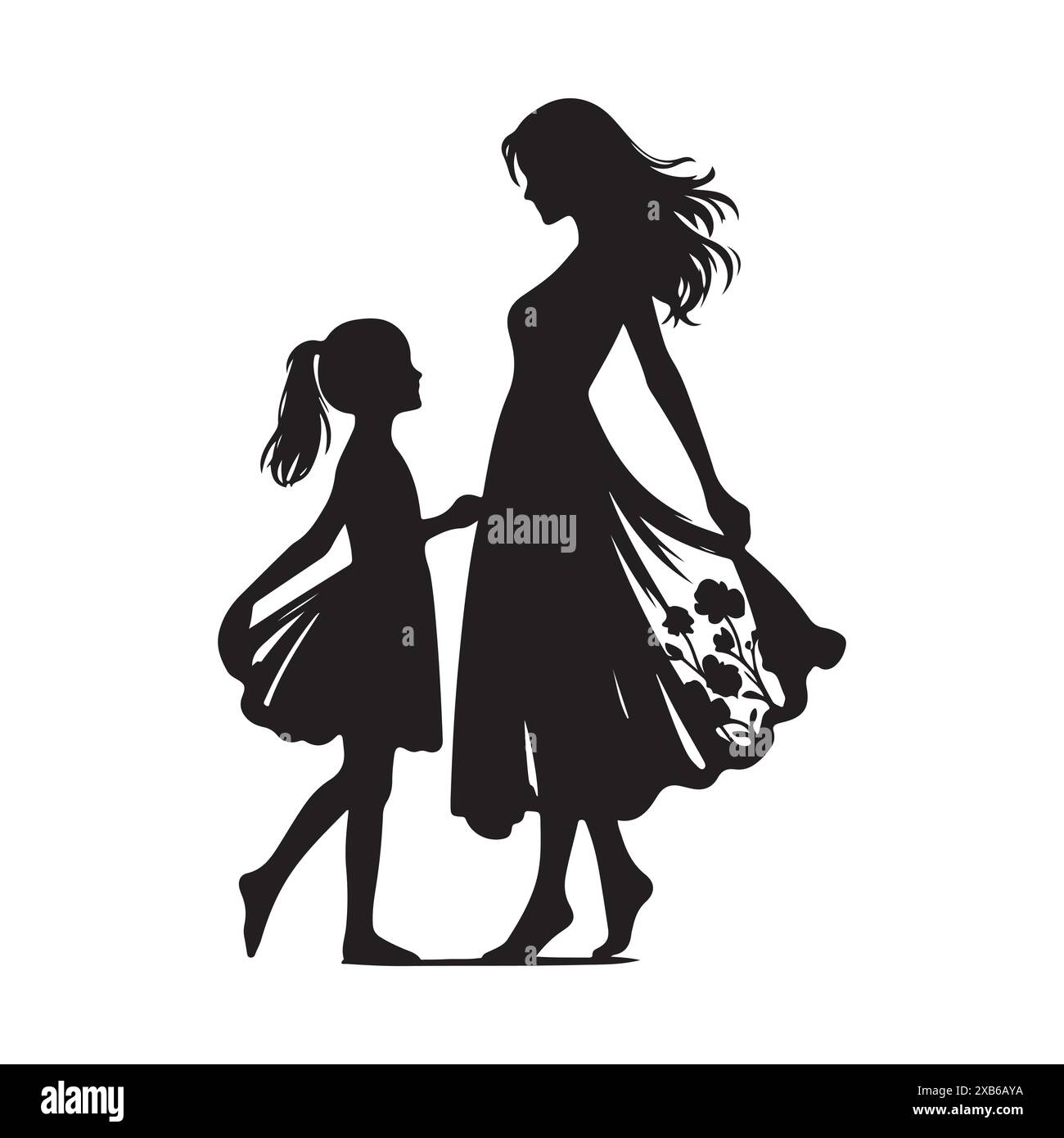 Silhouette of mother and daughter. Vector isolated illustration Stock ...