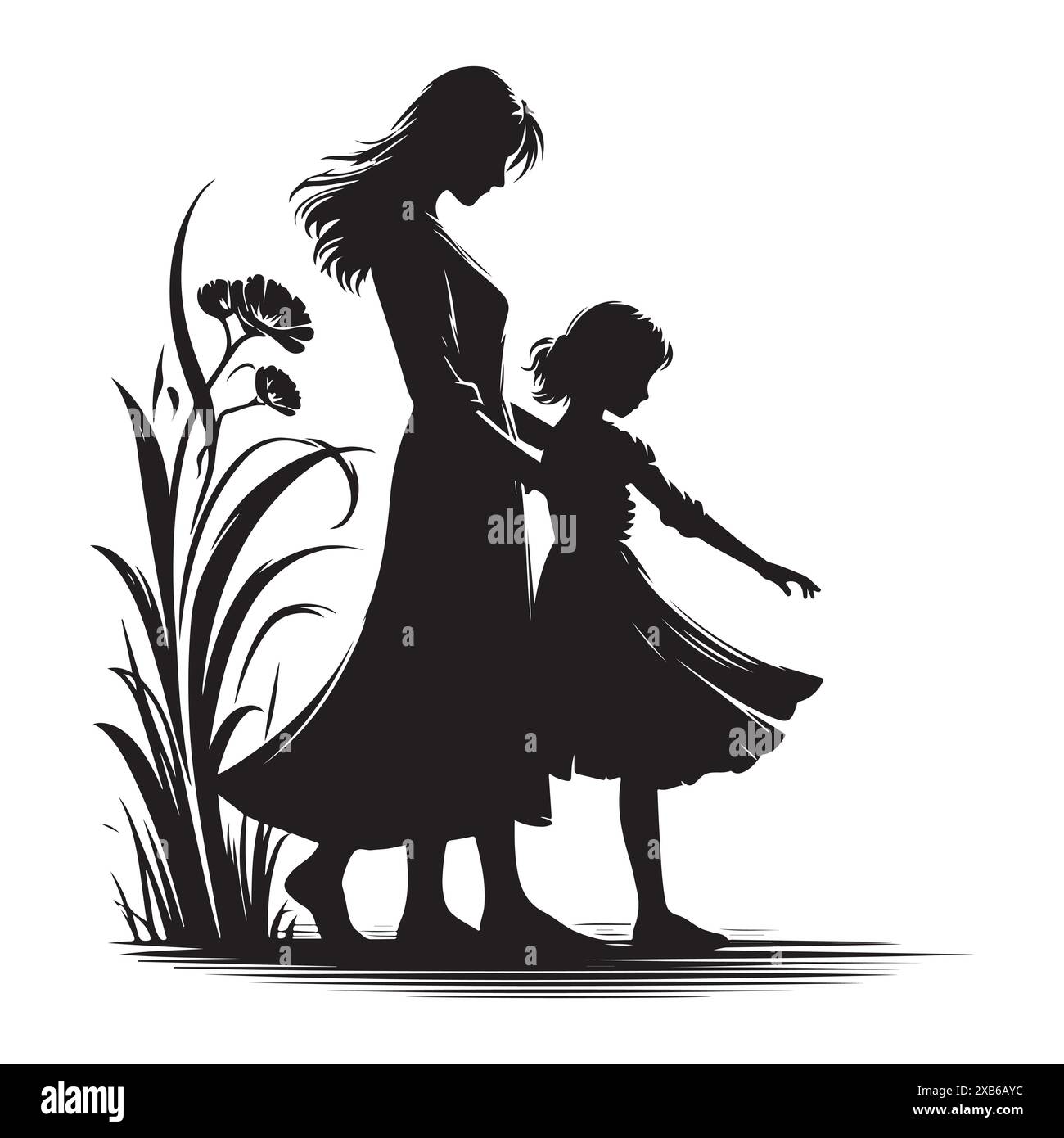 Silhouette of mother and daughter. Vector isolated illustration Stock ...