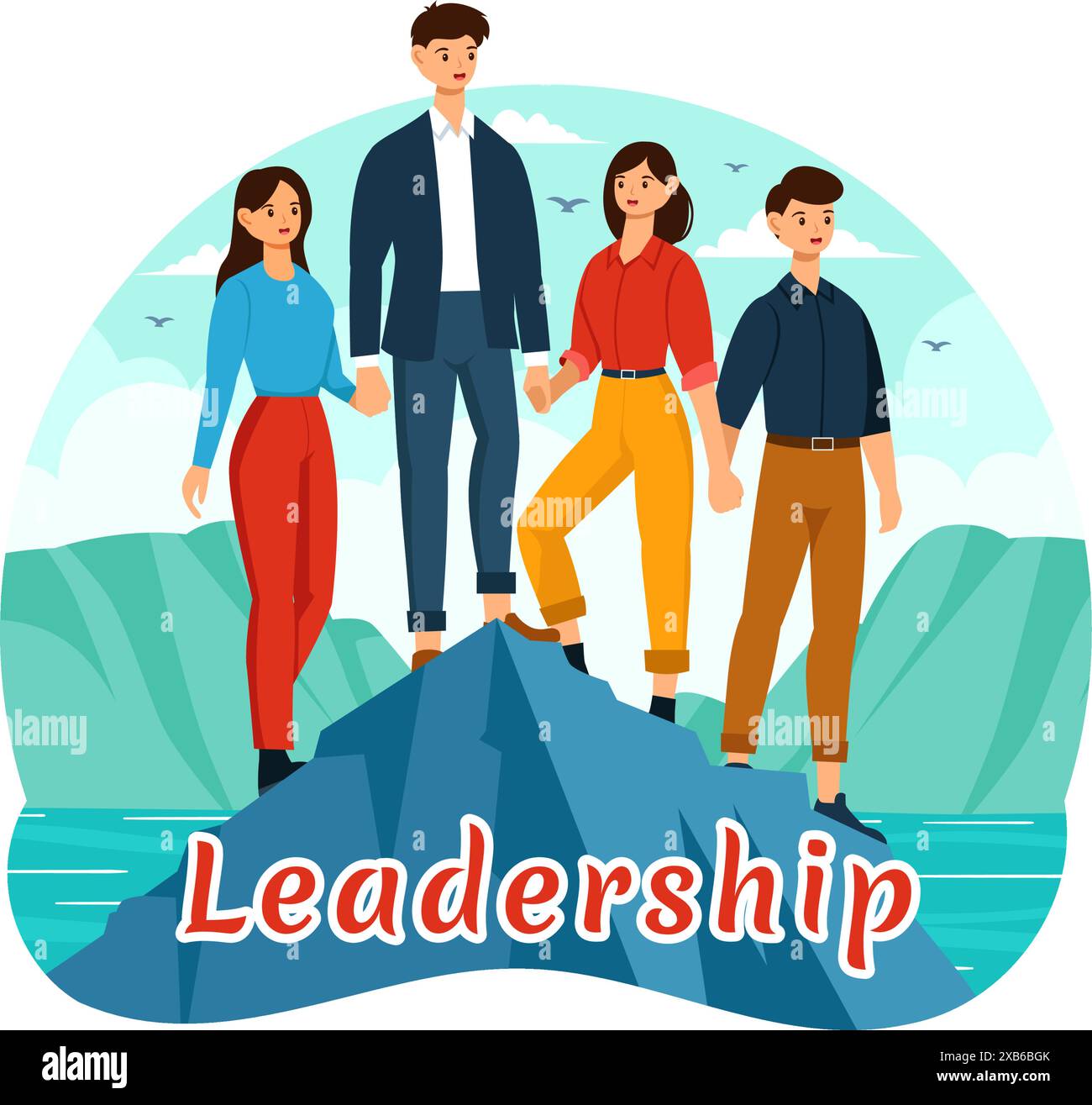Business Leadership Vector Illustration with A Businessman Leader ...