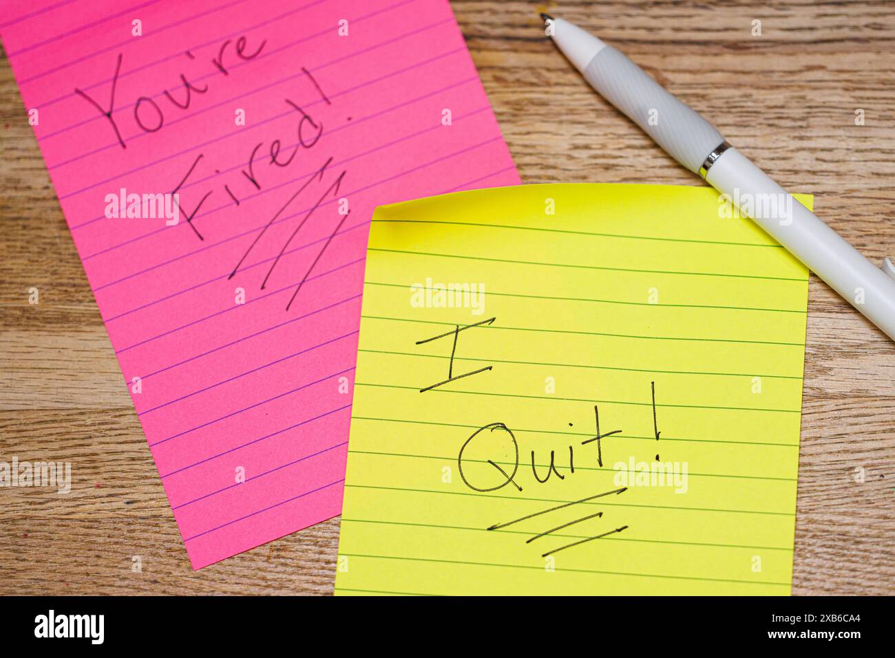 Layered Handwritten Notes Saying "You're Fired" and "I Quit Stock Photo ...