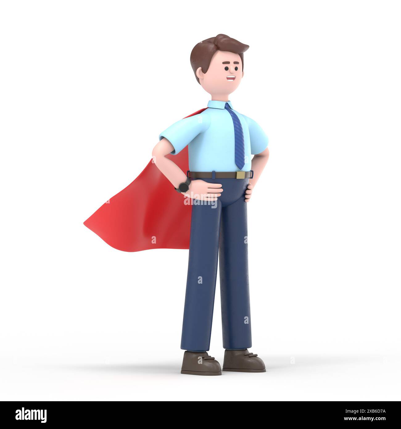 3D illustration of businessman standing in a superhero pose with a red ...