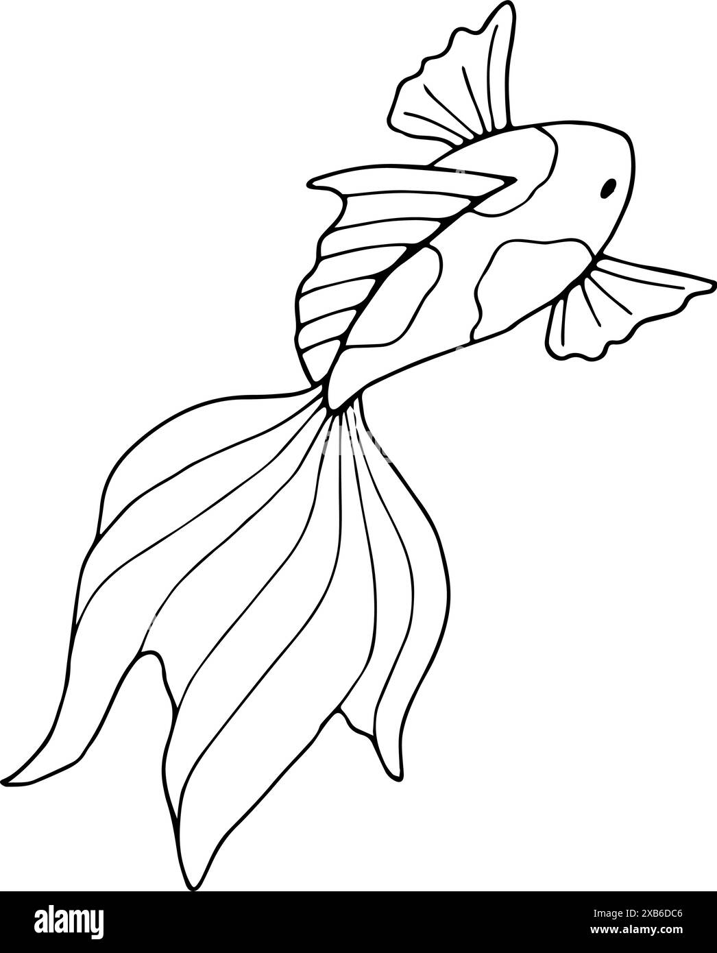 Black line graphics of fish. Outline drawing with sea animal koi fish ...
