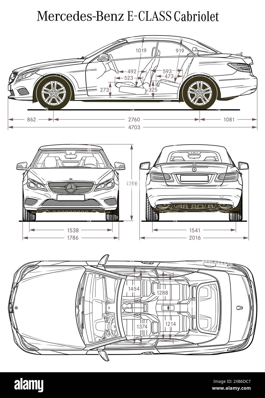 Mercedes Benz E Class Cabriolet 2013 car blueprint Stock Vector Image ...