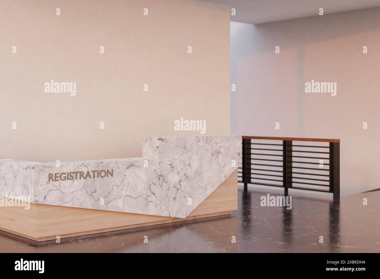 The interior design of a contemporary registration lobby features a ...