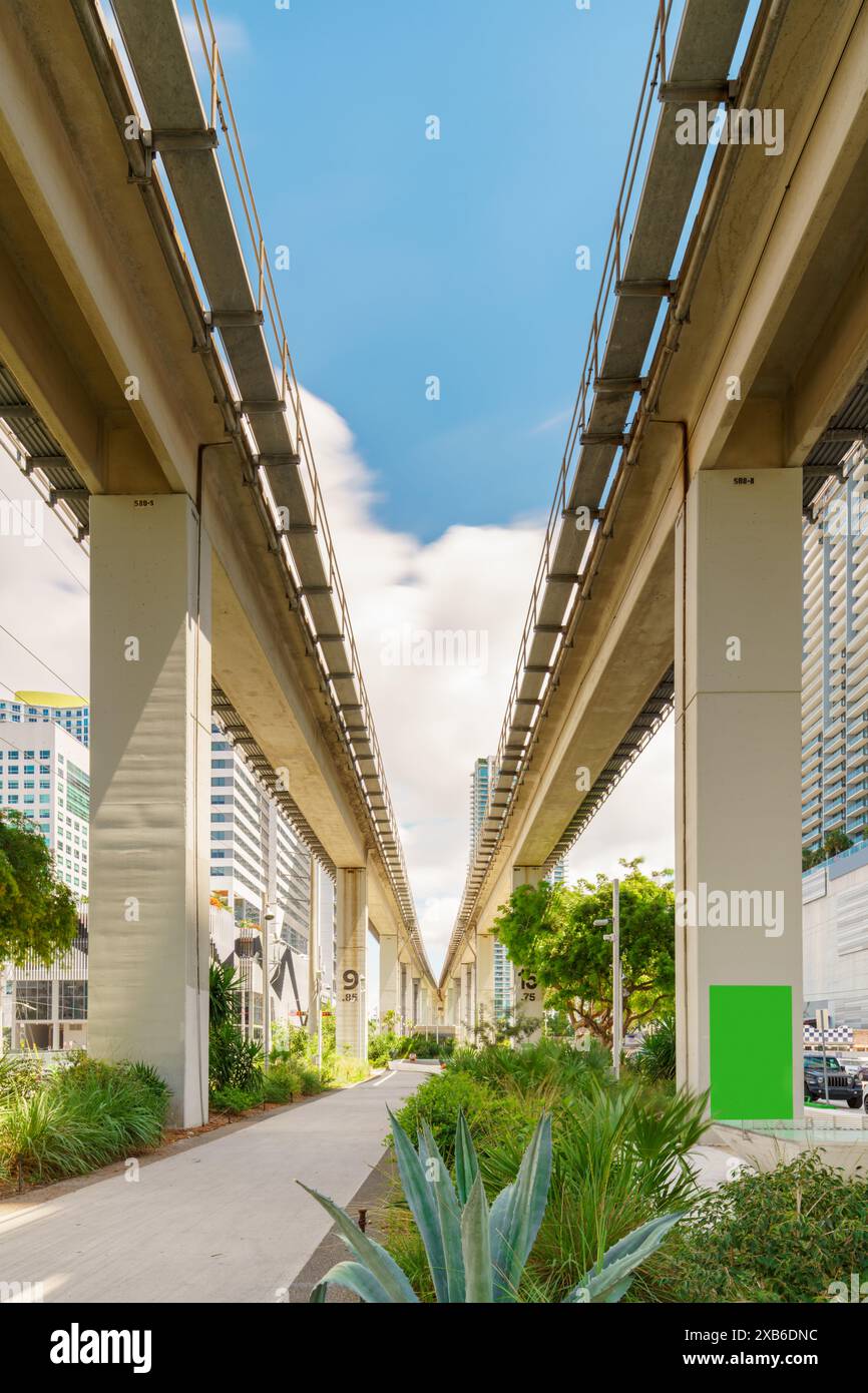 Brickell Miami. Stock image underline metrorail and highrise towers ...