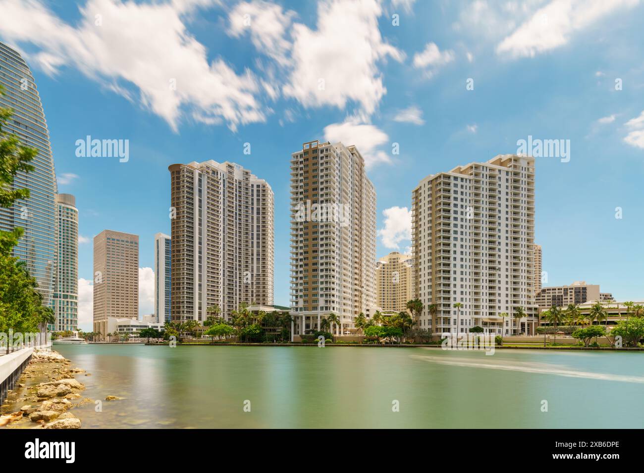 Scenic view of Brickell Miami river scene. Florida, USA. Circa 2024 ...