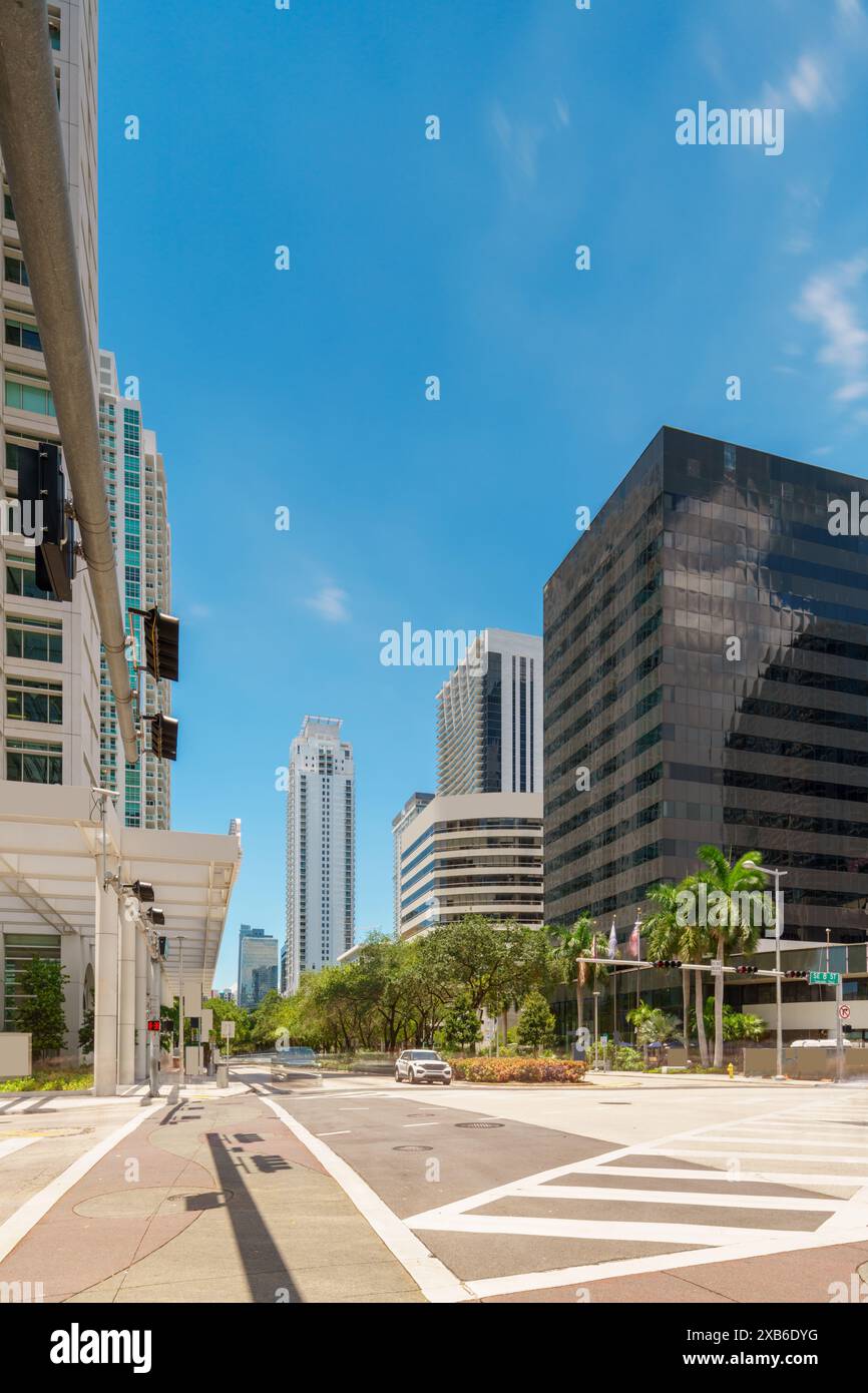 Miami Florida USA. View of Brickell Avenue intersection. Long exposure ...