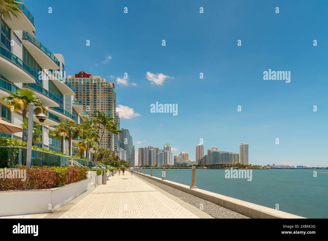 Walkway in Brickell Miami. View of waterfront buildings. Summer in ...