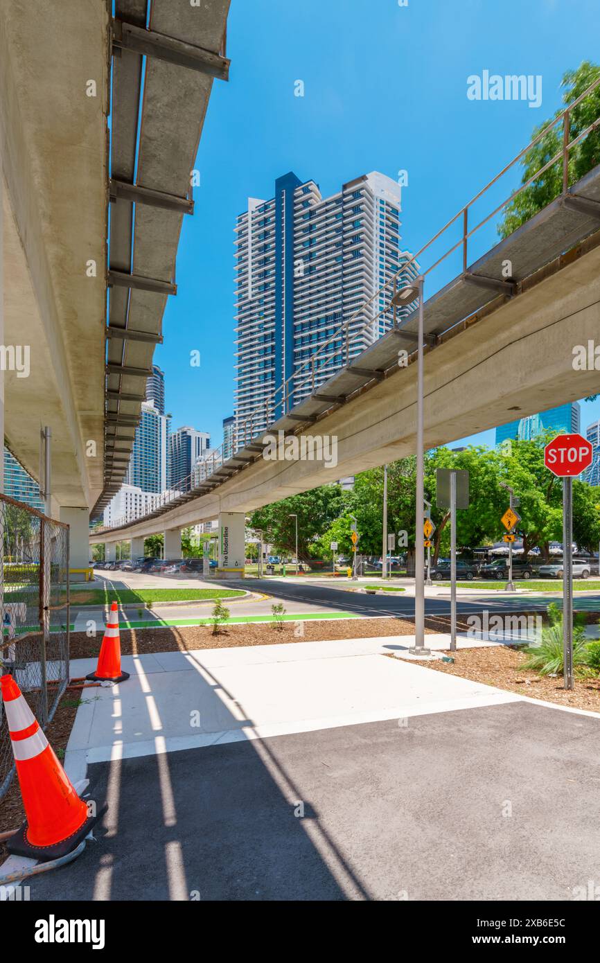 Miami Underline 2024. Scenic pedestrian pathway under the metrorail ...