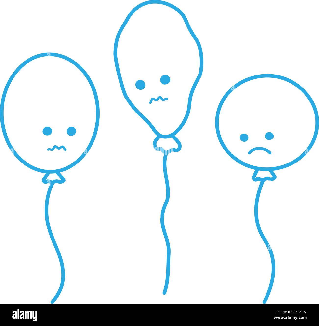 Circle, oval and deflated balloons Outline drawn Symbols of the sad ...