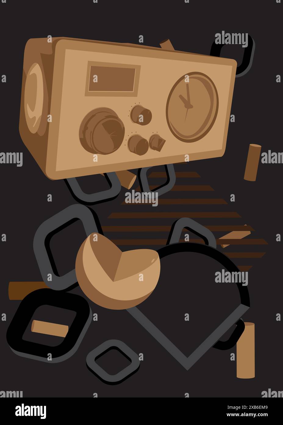 Retro Radio, black and brown geometrical graphic retro theme background ...