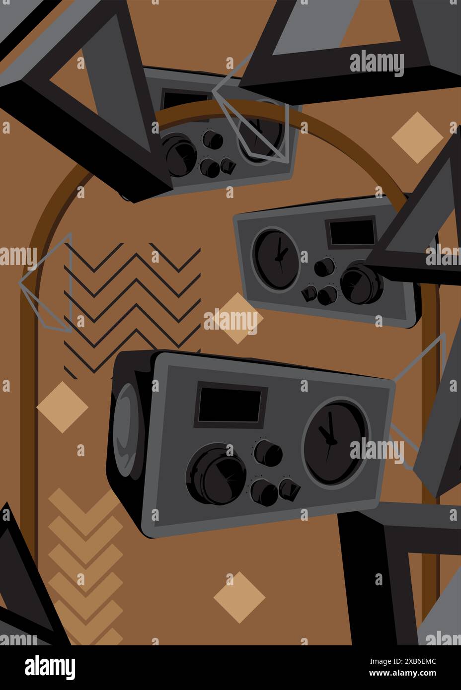 Retro Radio, black and brown geometrical graphic retro theme background ...