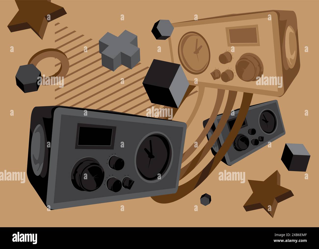 Retro Radio, black and brown geometrical graphic retro theme background ...