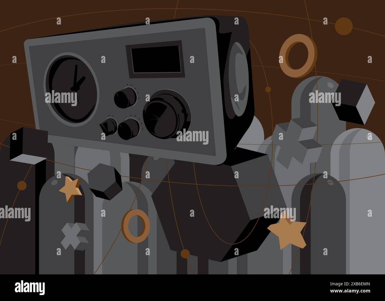 Retro Radio, black and brown geometrical graphic retro theme background ...