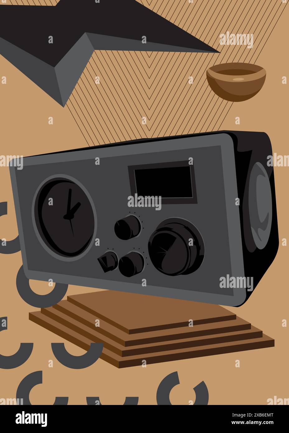Retro Radio, black and brown geometrical graphic retro theme background ...