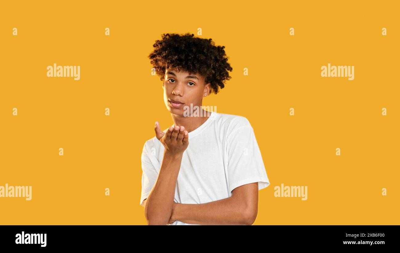 Admiration gesture. Encouragement support. Confident guy blowing air ...