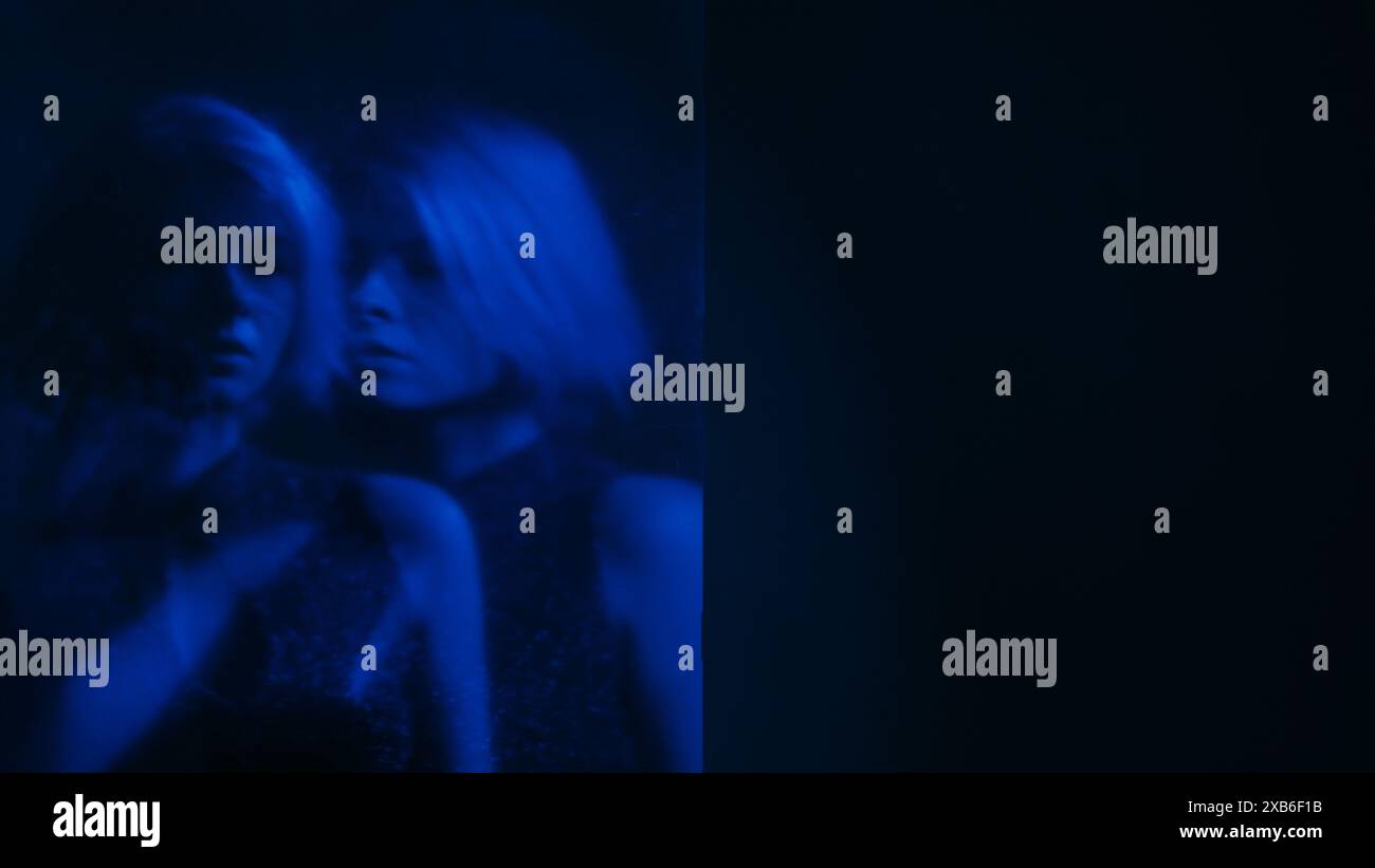 Dual personality. Blur silhouette. Internally suffering sad woman out ...