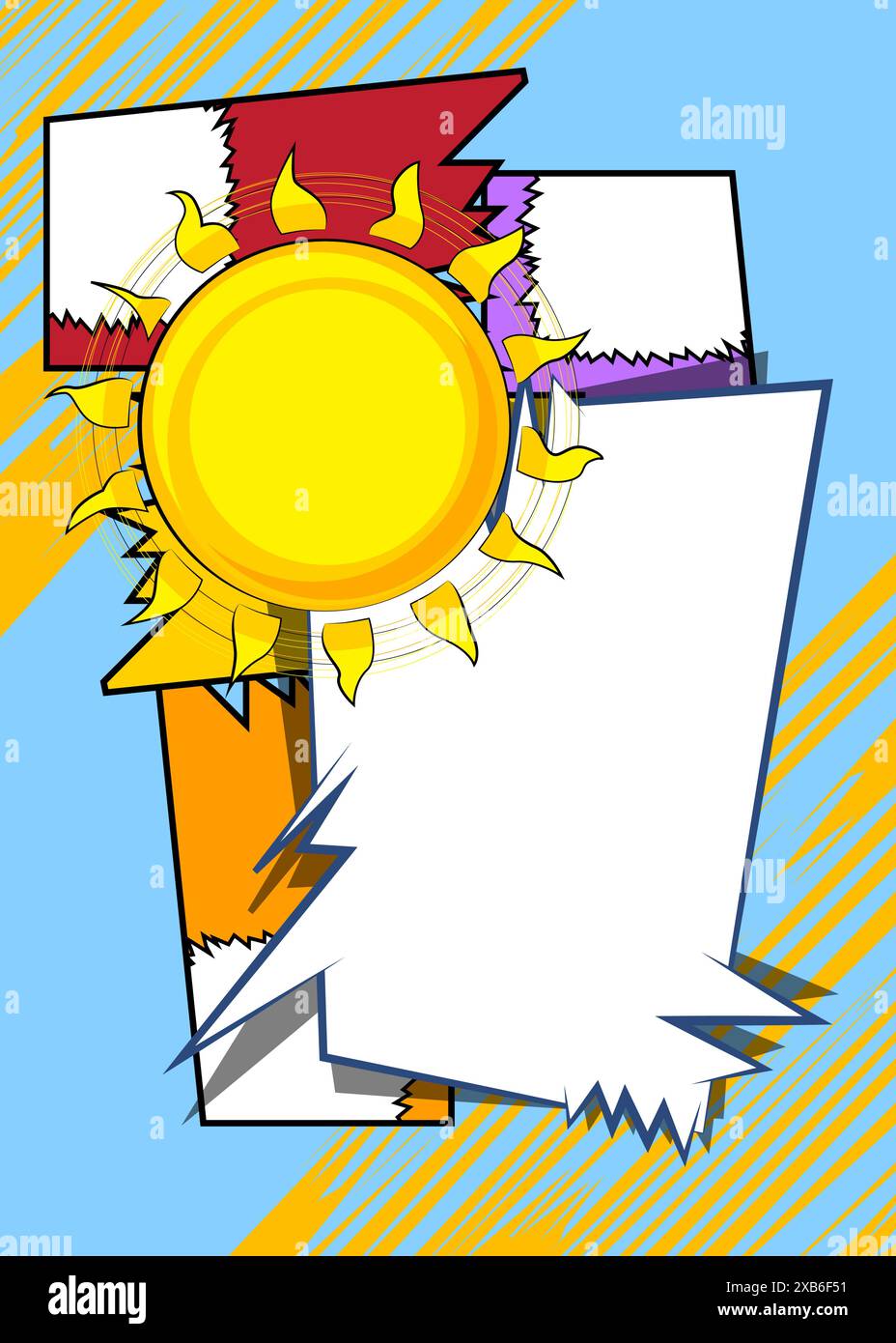 Cartoon Summer Sun with blank speech bubble, comic book Sunny ...