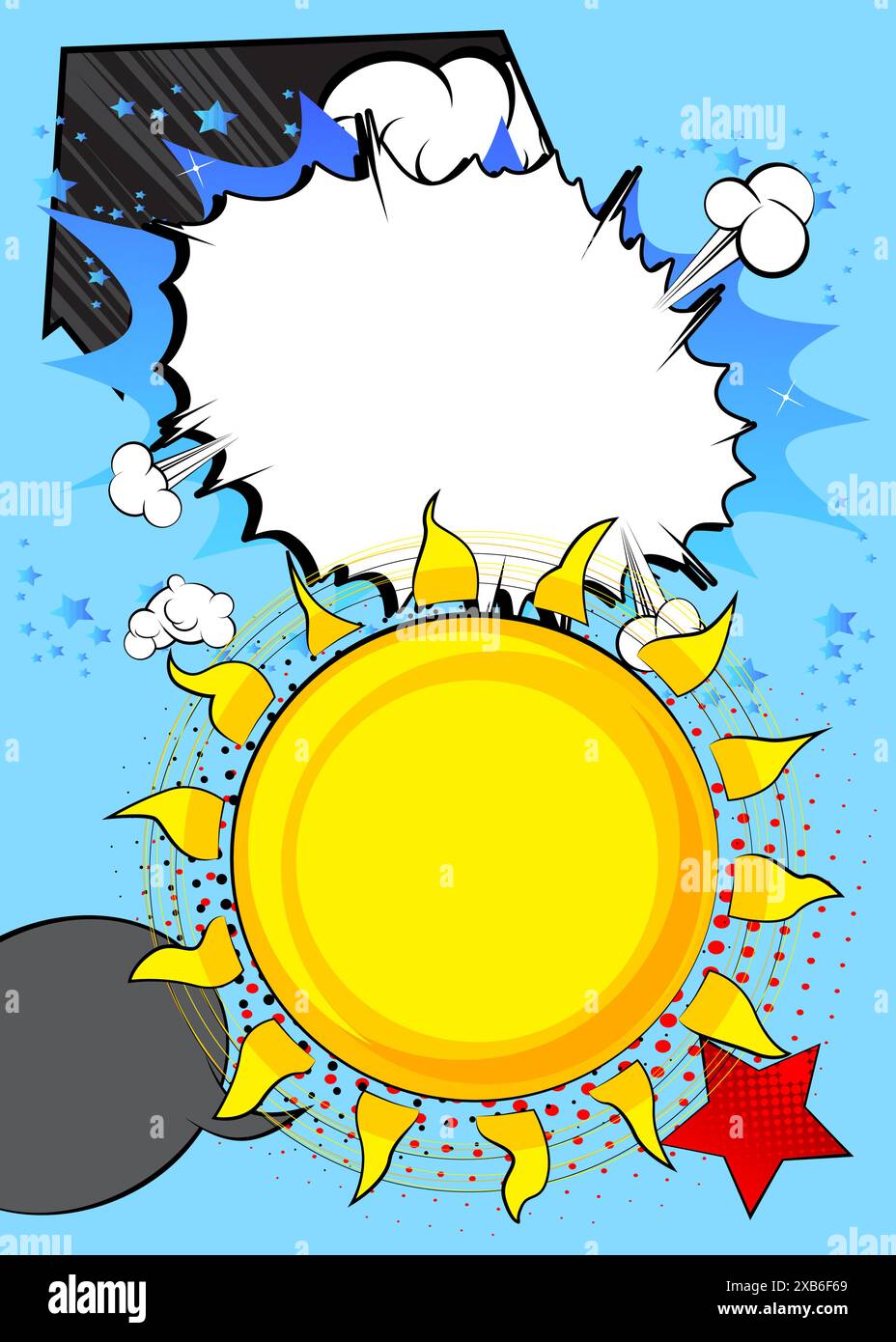 Cartoon Summer Sun with blank speech bubble, comic book Sunny ...
