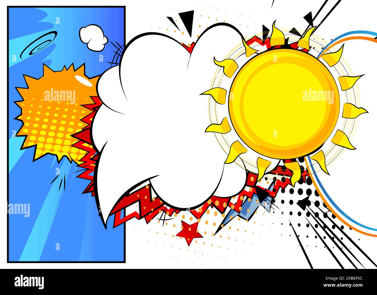 Cartoon Summer Sun with blank speech bubble, comic book Sunny ...