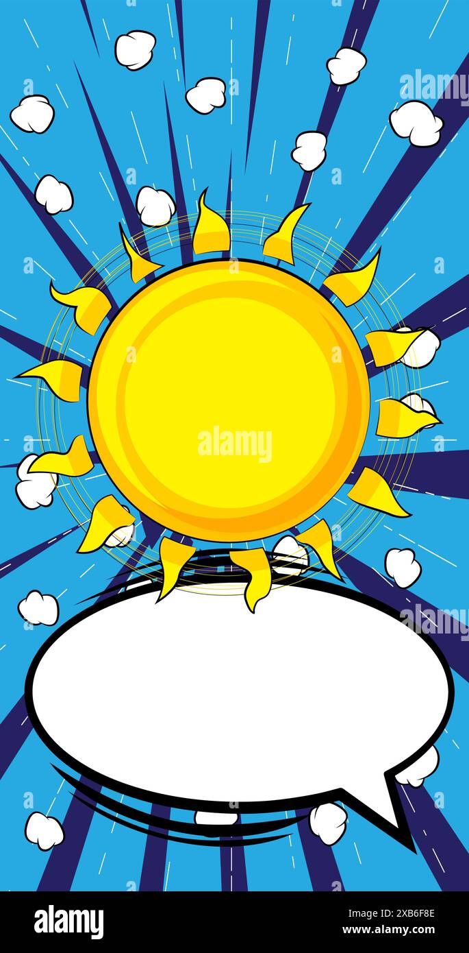 Cartoon Summer Sun with blank speech bubble, comic book Sunny ...