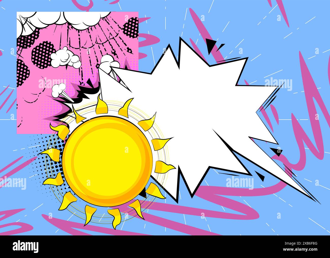 Cartoon Summer Sun with blank speech bubble, comic book Sunny ...