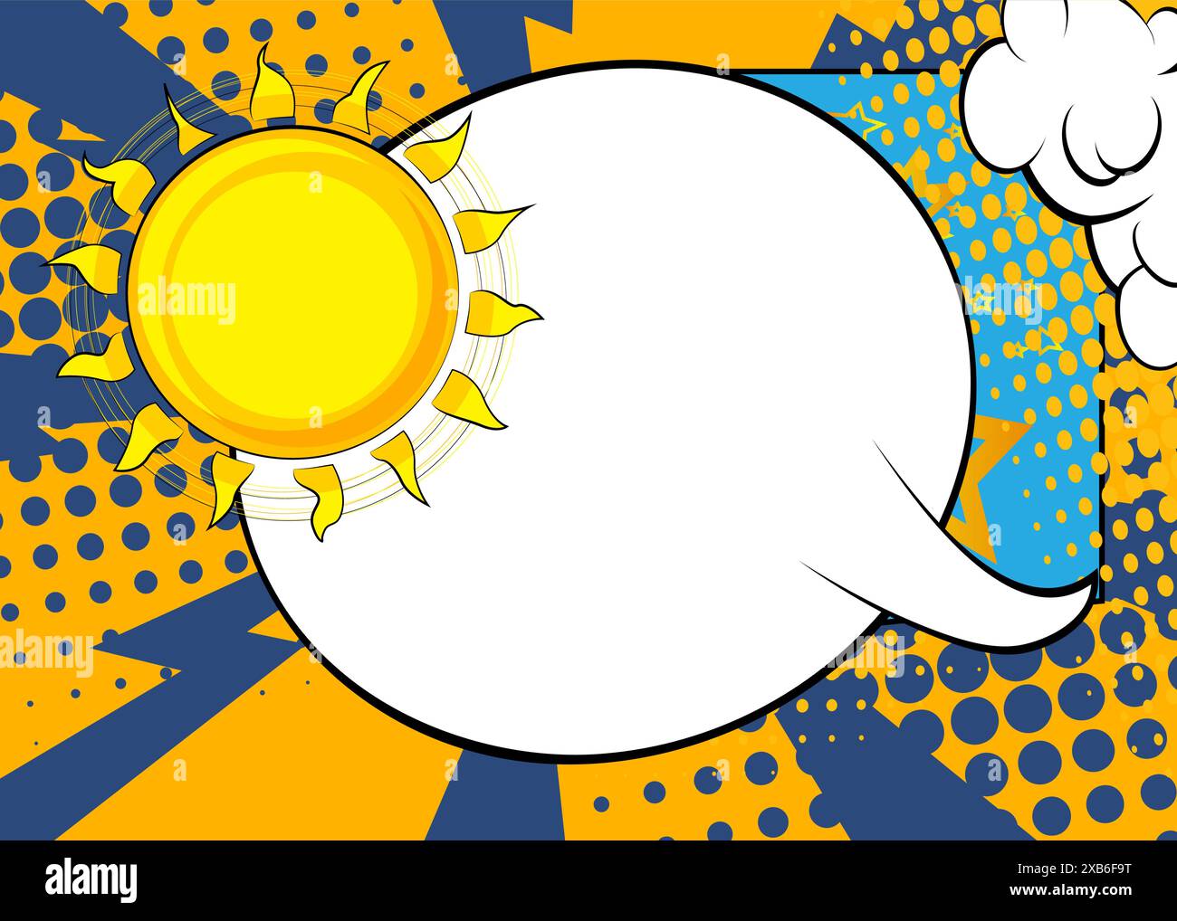 Cartoon Summer Sun with blank speech bubble, comic book Sunny ...