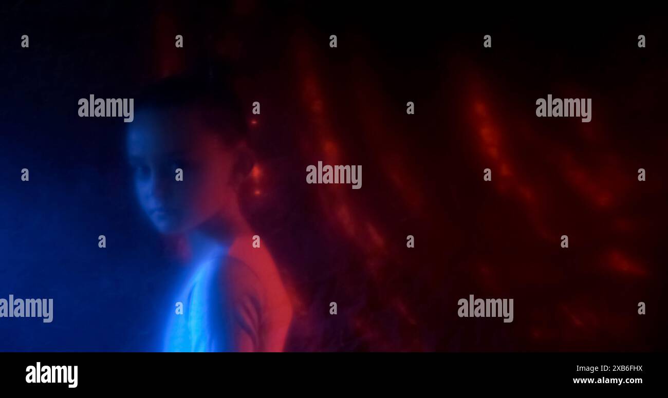 Worried child. Defocused silhouette. Stressed girl walking shocked ...