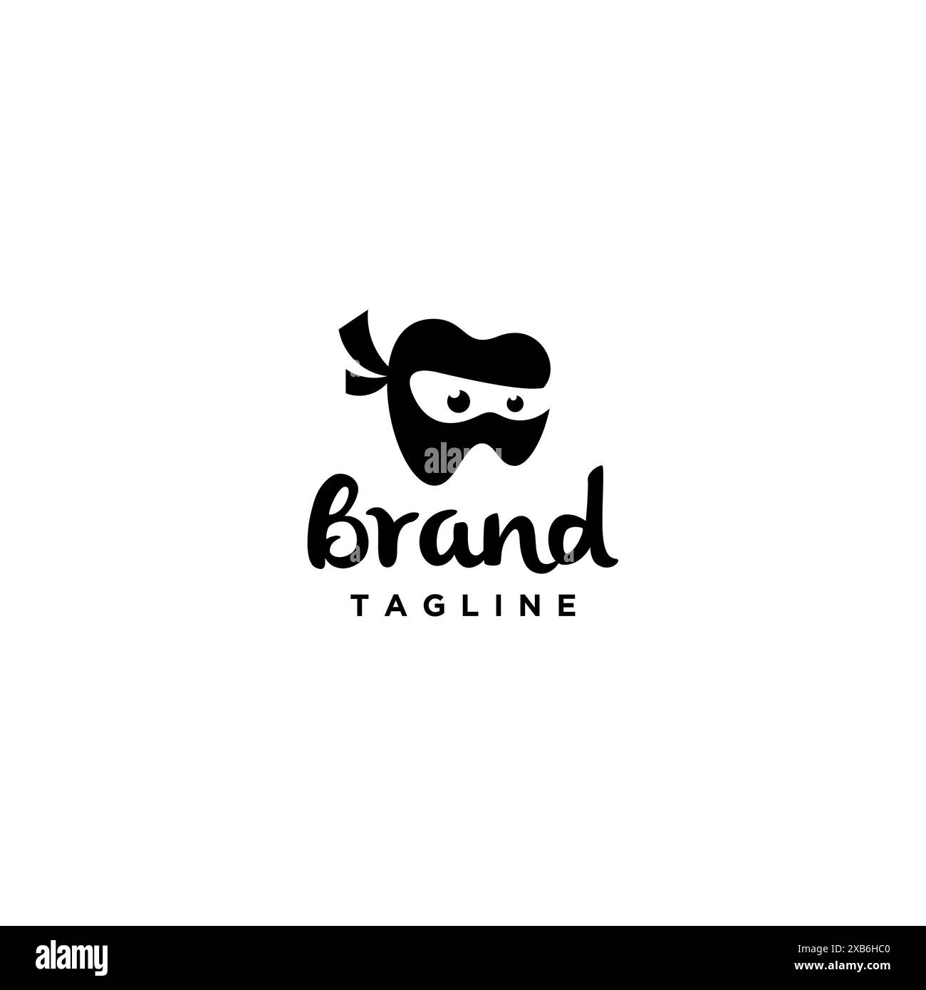 Playful Ninja Head Cartoon Shaped Tooth Icon Logo Design. Little Tooth ...