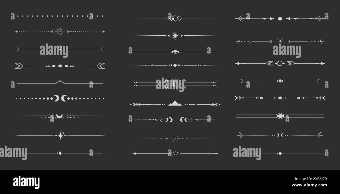 Silver celestial divider thin line border decoration. Collection tribal ...