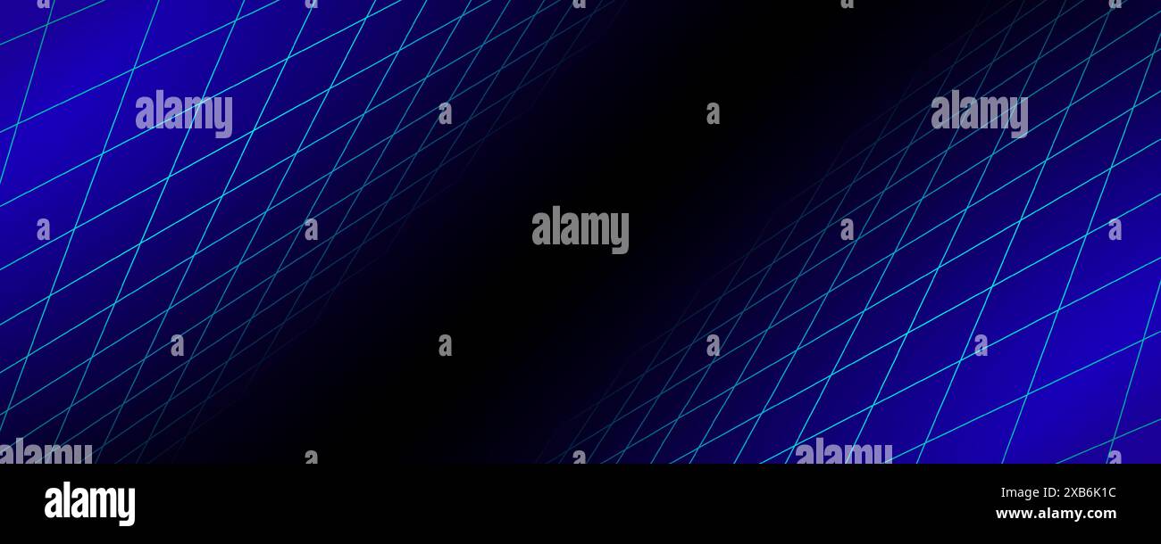 Blue glowing neon wireframe background. Shining checkered diagonal grid ...