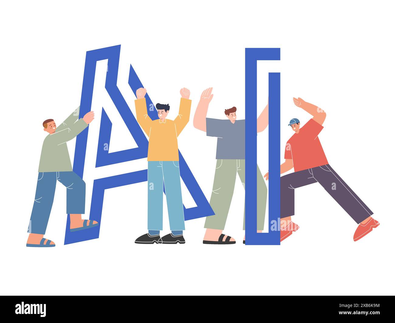 Team build AI together artificial intelligence colorful cartoon raise ...