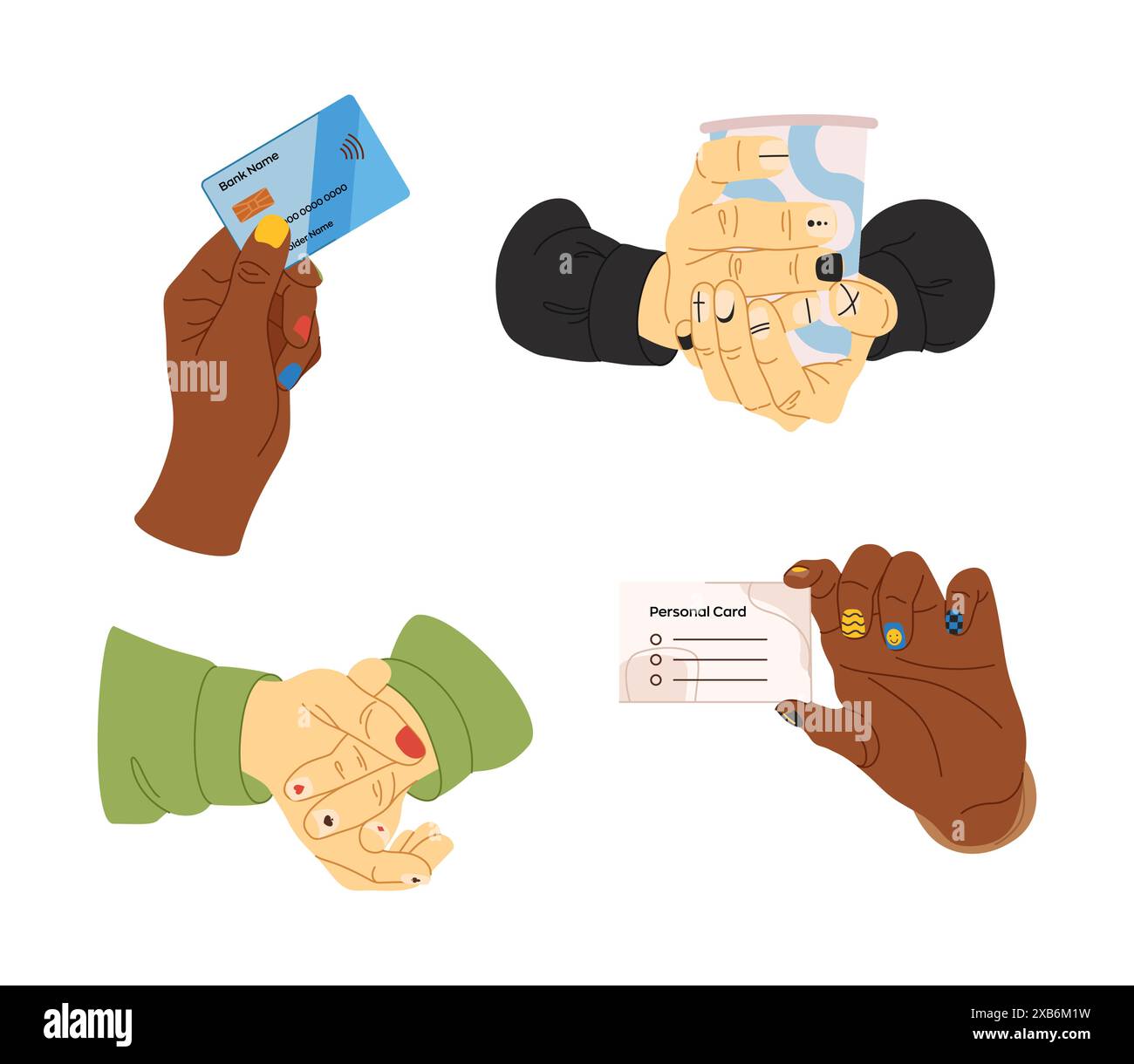 Hands of men with monochrome geometric nails design. Vector ...