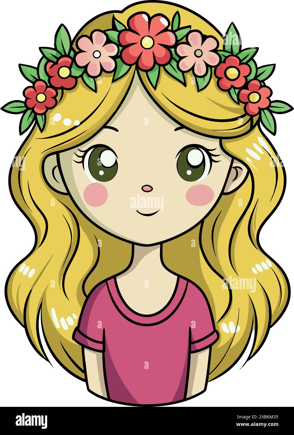 Cute Blonde Girl In A Wreath Of Flowers Vector Illustration Stock Vector Image And Art Alamy