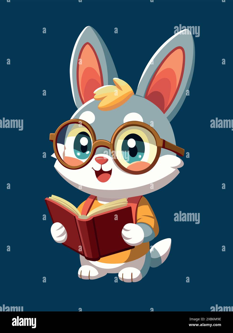 cute little bunny, wearing glasses reading a book,Vector illustration ...