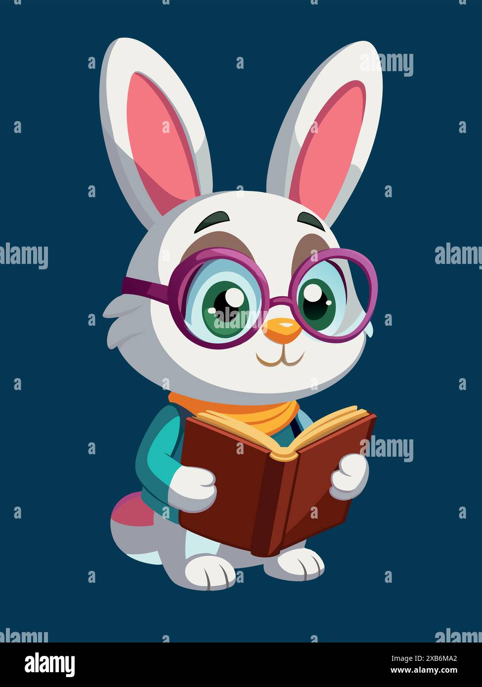 cute little bunny, wearing glasses reading a book,Vector illustration ...