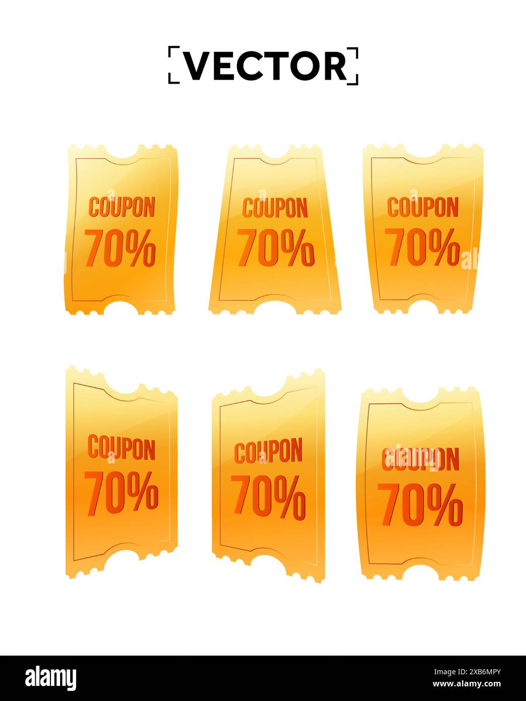Set of 3d golden, coupons with percentage off, coupon code. Yellow ...
