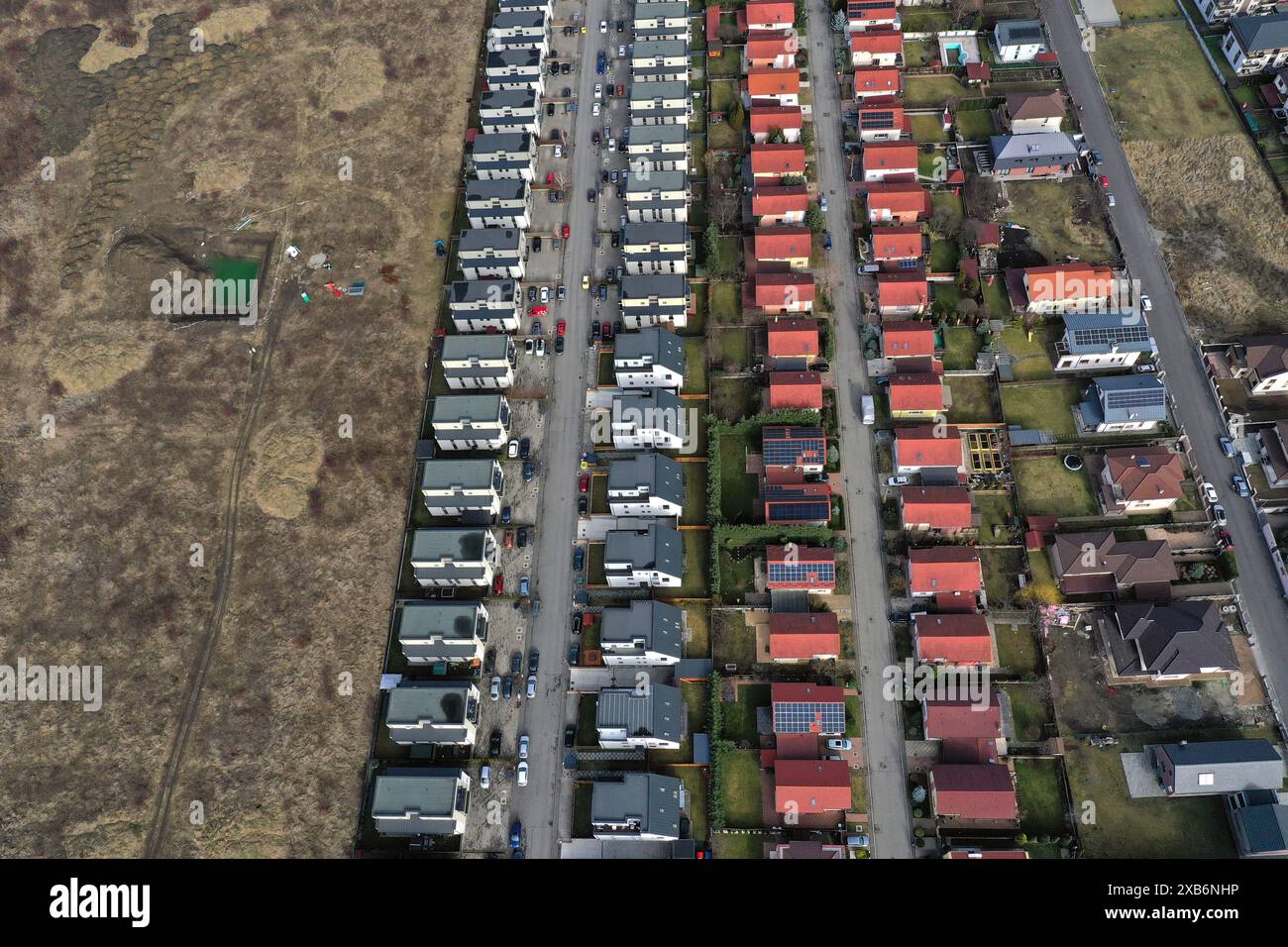 European urban suburban cityscape, aerial view of residential houses ...