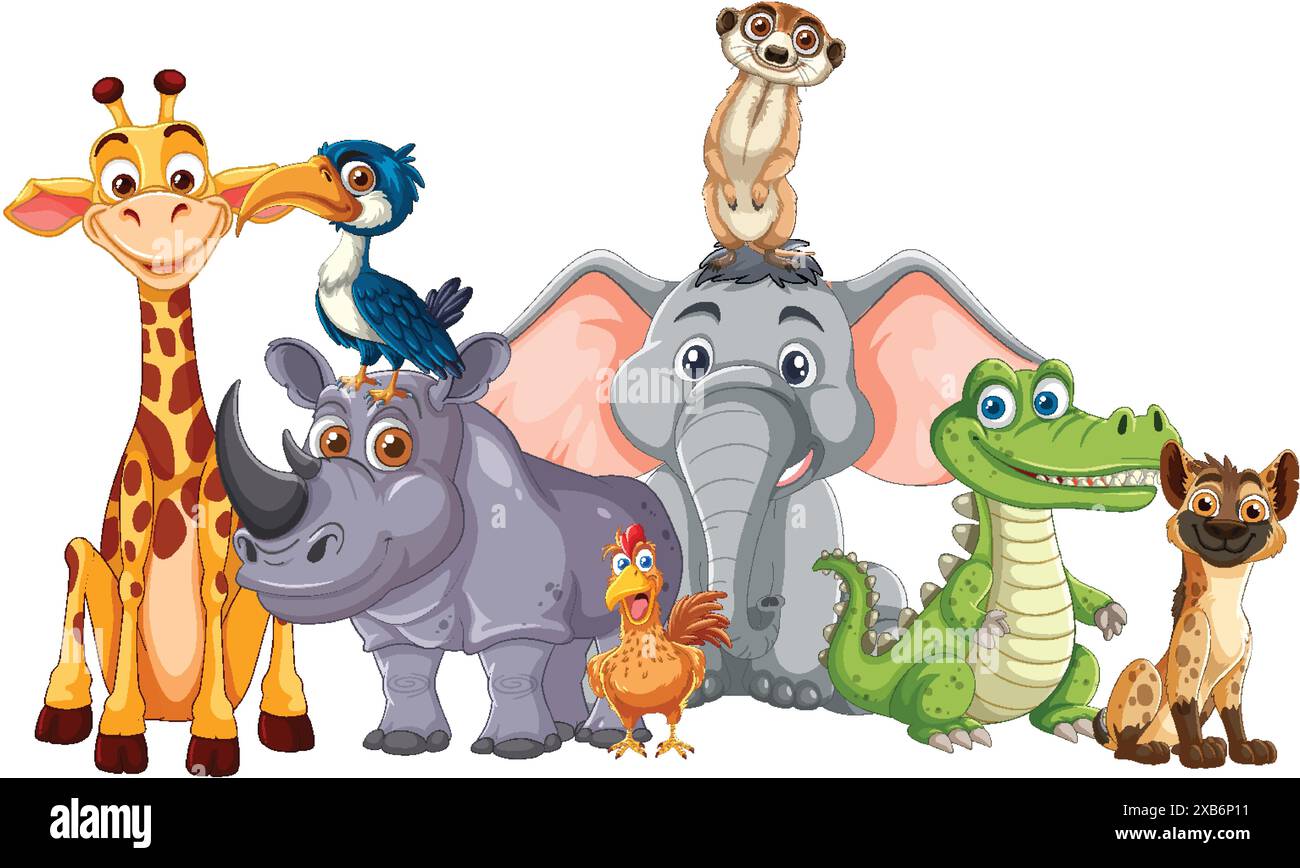 Group of cheerful jungle animals together Stock Vector Image & Art - Alamy