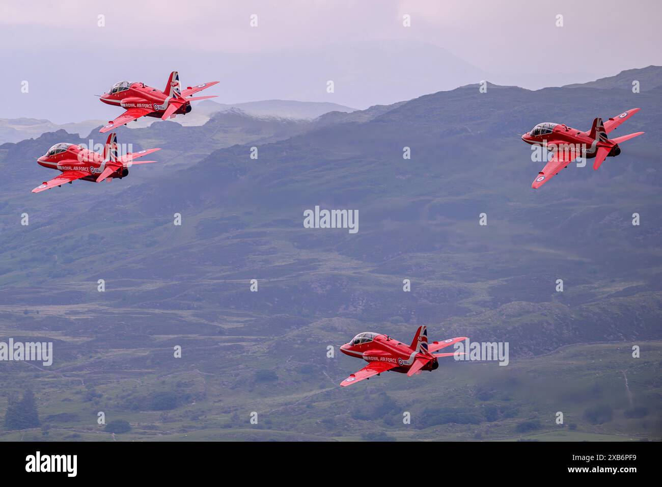 The Red Arrows transiting through the Mach Loop ow level Stock Photo ...