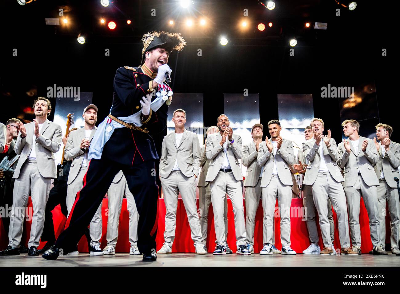Malte Ebert performs as the national team meets football fans before ...