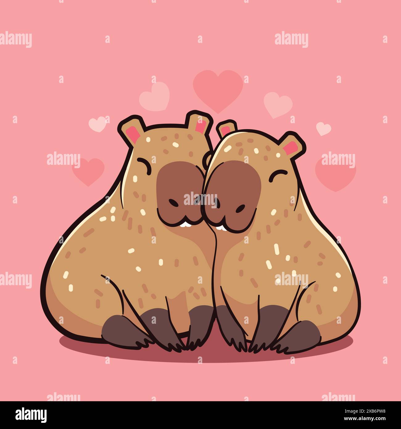 Cute cartoon couple of capybaras with hearts, Valentine's day themed illustration Stock Vector ...