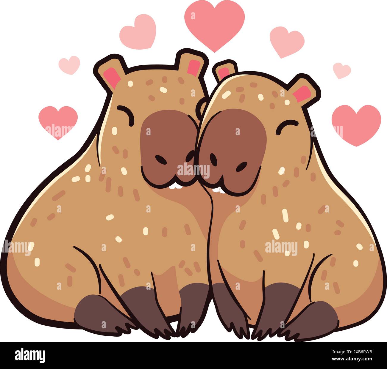 Cute cartoon couple of capybaras with hearts, Valentine's day themed illustration Stock Vector ...