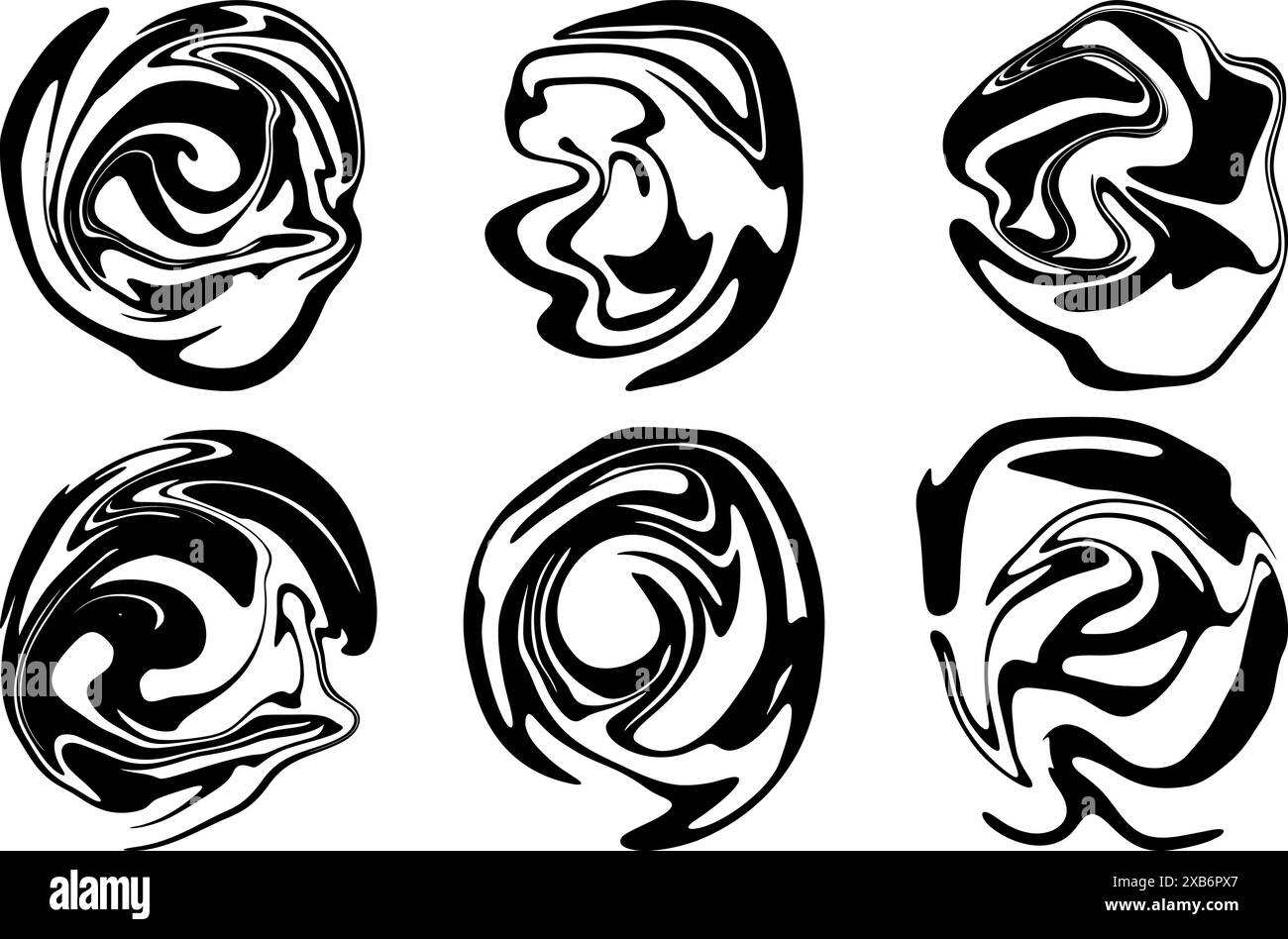 Collection of abstract black liquid spirals. The silhouette of the ...