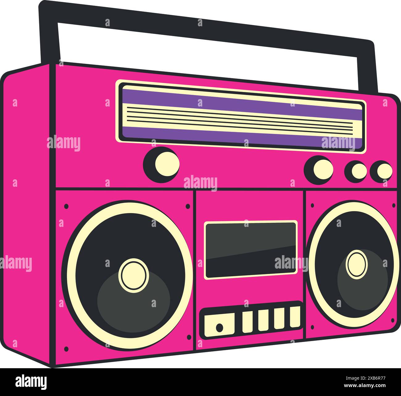 Retro radio recorder, boombox in pink color, simple flat style ...