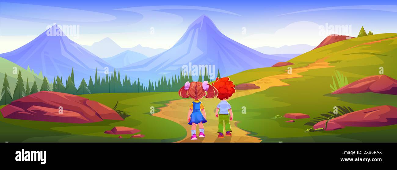 Girl boy walking on pathway Stock Vector Images - Alamy
