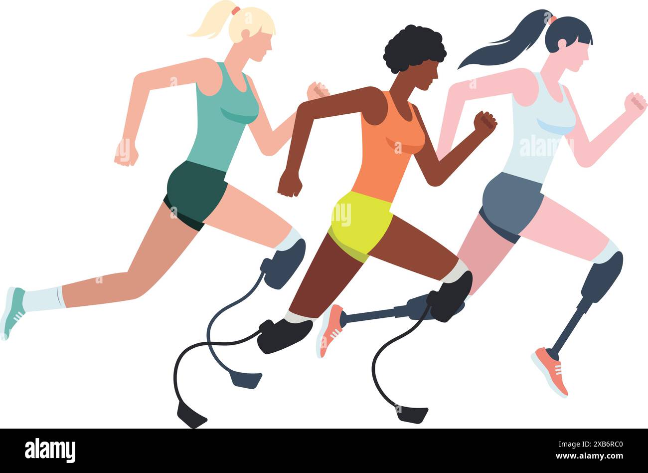 Illustration of three women running competition with leg prostheses in ...